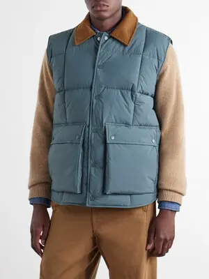 A.p.c. Jimmy Corduroy-trimmed Quilted Shell Vest - Blue