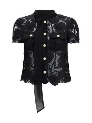 SELF-PORTRAIT Tie-neck Top - Black