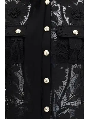 SELF-PORTRAIT Tie-neck Top - Black