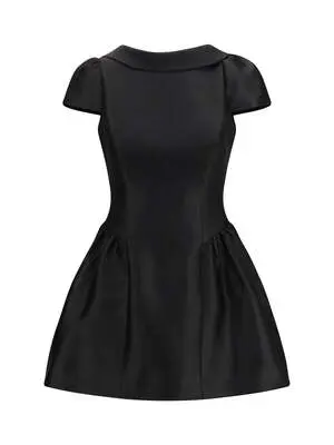 SELF-PORTRAIT Short Taffeta Dress With Collar - Black