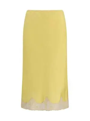 Saint Laurent Satin Midi Skirt With Lace Inserts