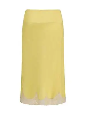 Saint Laurent Satin Midi Skirt With Lace Inserts