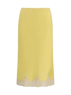 Saint Laurent Satin Midi Skirt With Lace Inserts - Yellow