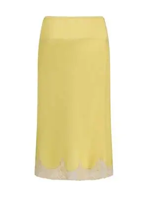 Saint Laurent Satin Midi Skirt With Lace Inserts - Yellow