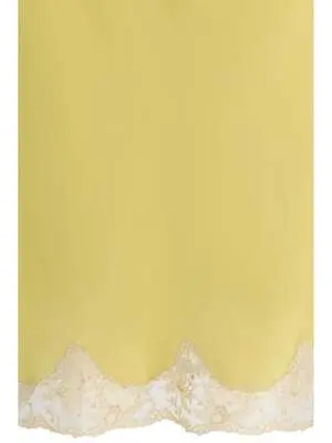 Saint Laurent Satin Midi Skirt With Lace Inserts - Yellow