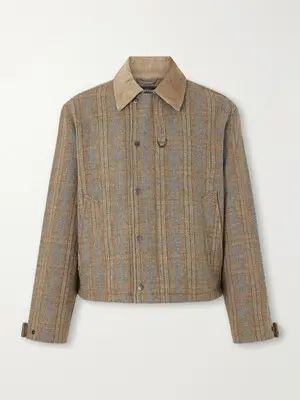 FRIZMWORKS Corduroy-trimmed Checked Wool Jacket - Neutrals