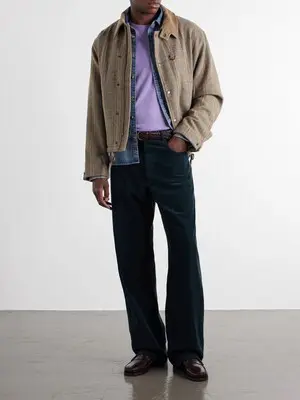 FRIZMWORKS Corduroy-trimmed Checked Wool Jacket - Neutrals