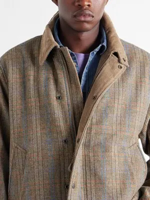 FRIZMWORKS Corduroy-trimmed Checked Wool Jacket - Neutrals