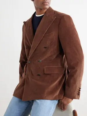 Canali Capri Double-breasted Cotton-corduroy Blazer