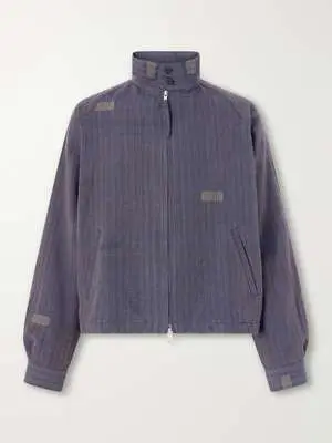 KARDO Stanley Embroidered Pinstriped Cotton Bomber Jacket - Navy