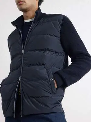 Herno Waffle-knit Wool-trimmed Quilted Shell Down Jacket