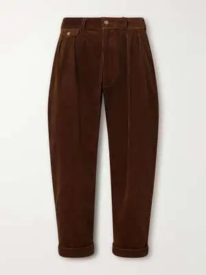 BEAMS Tapered Pleated Cotton-corduroy Trousers