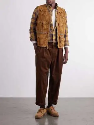 BEAMS Tapered Pleated Cotton-corduroy Trousers