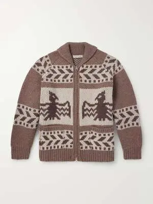 FRIZMWORKS Thunderbird Wool-blend Jacquard Zip-up Sweater - Brown