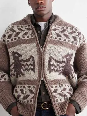 FRIZMWORKS Thunderbird Wool-blend Jacquard Zip-up Sweater