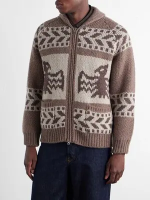 FRIZMWORKS Thunderbird Wool-blend Jacquard Zip-up Sweater - Brown