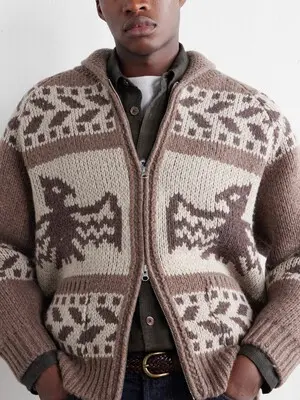 FRIZMWORKS Thunderbird Wool-blend Jacquard Zip-up Sweater - Brown