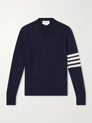 Thom Browne 4-bar Stripe Cable-knit Cashmere Sweater - Blue