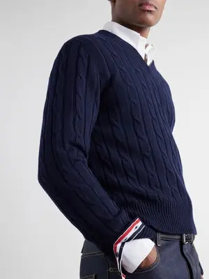 Thom Browne 4-bar Stripe Cable-knit Cashmere Sweater - Blue