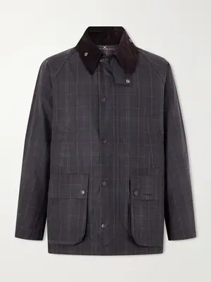 Barbour Checked Corduroy-trimmed Waxed-cotton Jacket - Blue