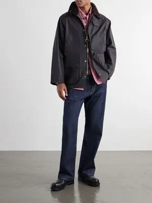 Barbour Checked Corduroy-trimmed Waxed-cotton Jacket - Blue