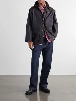 Barbour Checked Corduroy-trimmed Waxed-cotton Jacket - Navy