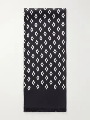 FAVOURBROOK Fringed Silk-jacquard Scarf - Black