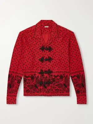 BODE Camp-collar Embellished Printed Cotton-poplin Shirt - Red