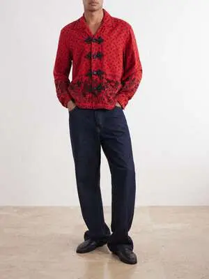BODE Camp-collar Embellished Printed Cotton-poplin Shirt