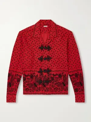 BODE Camp-collar Embellished Printed Cotton-poplin Shirt - Red