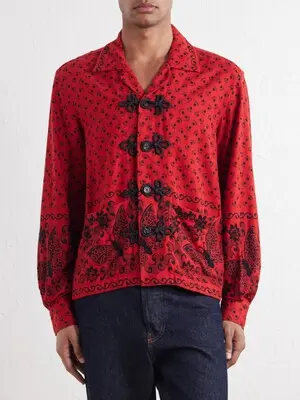 BODE Camp-collar Embellished Printed Cotton-poplin Shirt