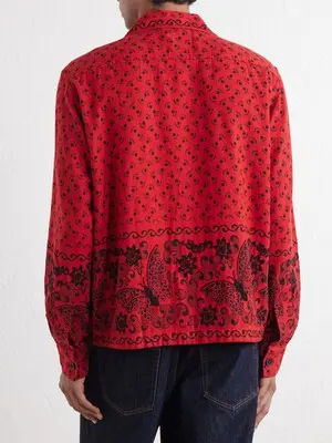 BODE Camp-collar Embellished Printed Cotton-poplin Shirt