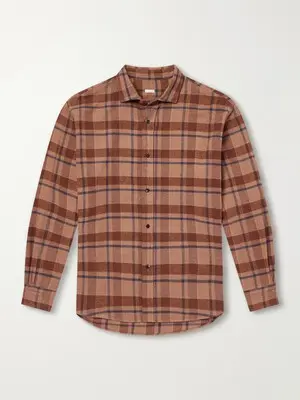 A.PRESSE Checked Cotton And Silk-blend Twill Shirt - Brown