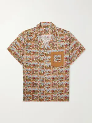 BODE Cowboy Comic Camp-collar Printed Silk-satin Shirt - Brown