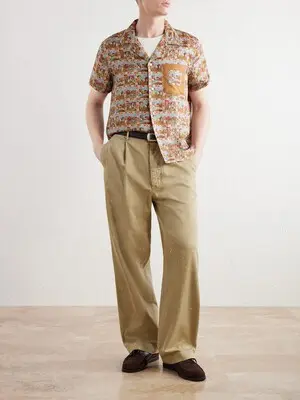 BODE Cowboy Comic Camp-collar Printed Silk-satin Shirt - Brown