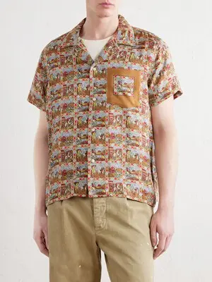 BODE Cowboy Comic Camp-collar Printed Silk-satin Shirt - Brown