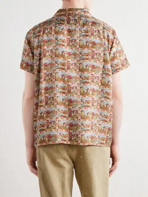 BODE Cowboy Comic Camp-collar Printed Silk-satin Shirt - Brown