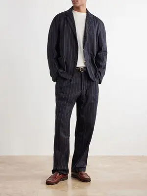 KARDO Somesh Embroidered Striped Herringbone Cotton Suit Jacket - Blue