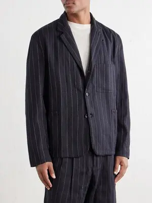 KARDO Somesh Embroidered Striped Herringbone Cotton Suit Jacket - Blue