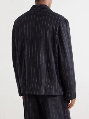 KARDO Somesh Embroidered Striped Herringbone Cotton Suit Jacket - Blue