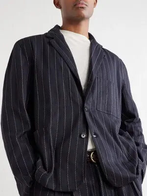 KARDO Somesh Embroidered Striped Herringbone Cotton Suit Jacket - Blue