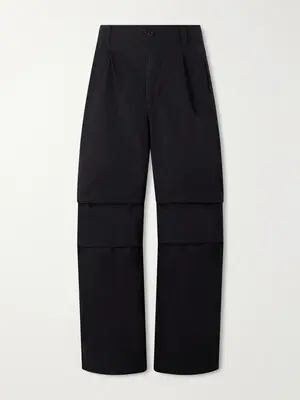 MARGARET HOWELL Mhl. Wide-leg Pleated Cotton-poplin Trousers - Black