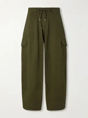 FRIZMWORKS Wide-leg Cotton-twill Drawstring Cargo Trousers - Green