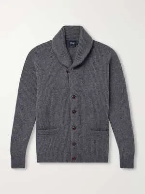 DRAKE'S Ribbed Wool Cardigan - Gray
