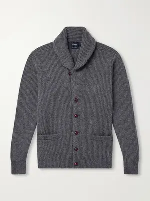 DRAKE'S Ribbed Wool Cardigan - Gray