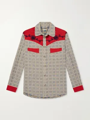 BODE River City Western Checked Cotton Shirt - Red