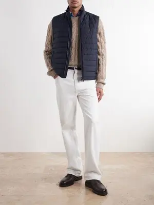 Canali Leather-trimmed Quilted Shell Gilet