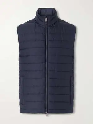 Canali Leather-trimmed Quilted Shell Gilet - Navy