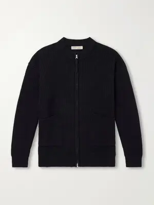 FRIZMWORKS Ribbed Wool-blend Zip-up Sweater - Black