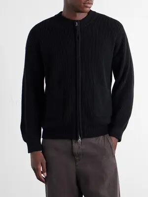 FRIZMWORKS Ribbed Wool-blend Zip-up Sweater - Black